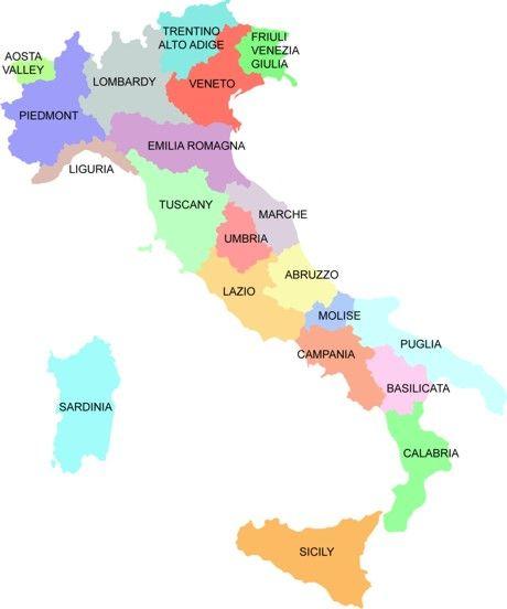Karta över Italien visar regioner - Karta över Italien och dess ...
